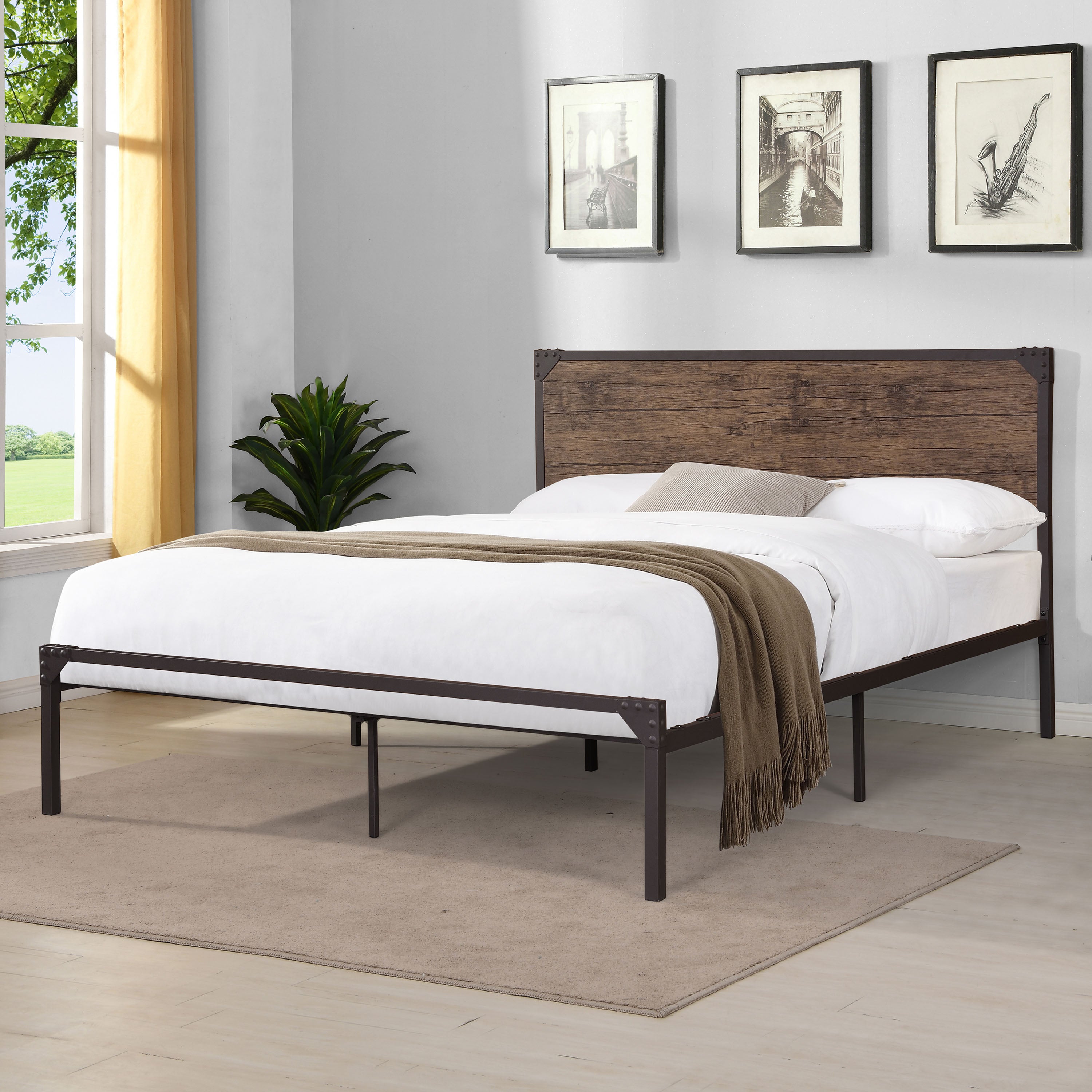 Budenholz Platform Queen Bed in Dark Brown - Belle Flame